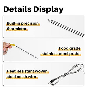 Yncotte Meat Probe for Weber, 2PCS Temperature Probe Compatible with Weber iGrill 2 iGrill 3 iGrill Pro iGrill Mini Thermometer with Clip Holders App Monitoring (Red-Yellow)