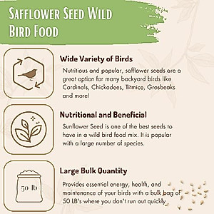 French Camp Grain - Safflower Seed Wild Bird Food - Bird Seeds for Outside Wild Birds - Wild Bird Seed - Bird Seeds for Outside Wild Birds 50 LB Bag