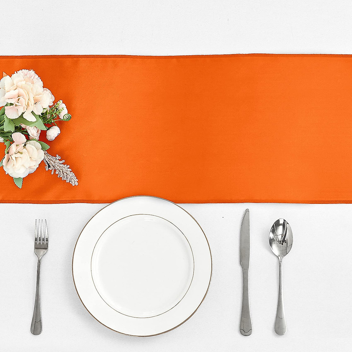 4-Pack Orange Satin Table Runner 12 x 108 Inch Long Bright and Smooth Silk Fabric Table Runner for Wedding Banquet Birthday Party Decoration