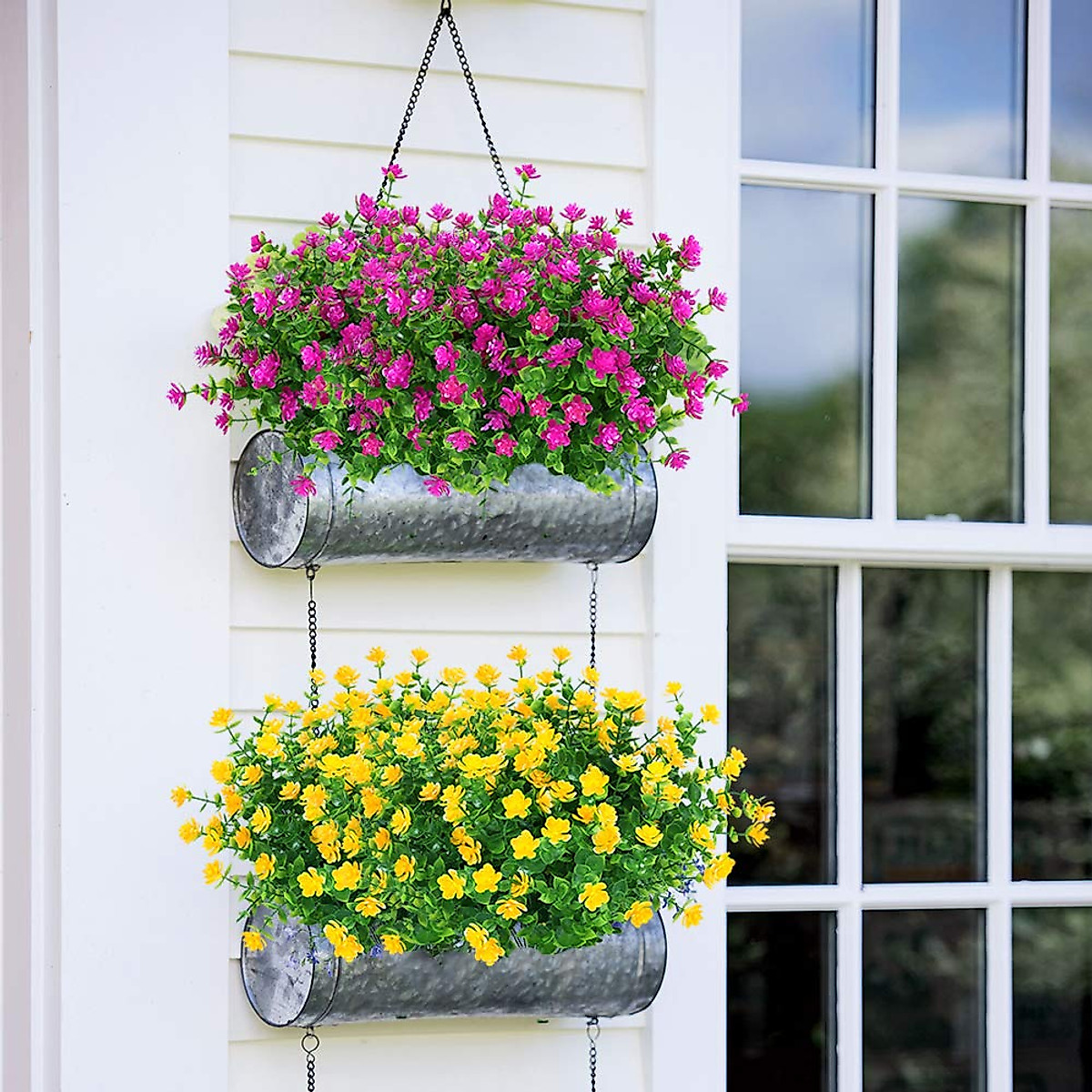 ArtBloom 6 Bundles Outdoor Artificial Flowers UV Resistant Fake Boxwood Plants, Faux Plastic Greenery for Indoor Outside Hanging Plants Garden Porch Window Box Home Wedding Farmhouse Decor (Magenta)