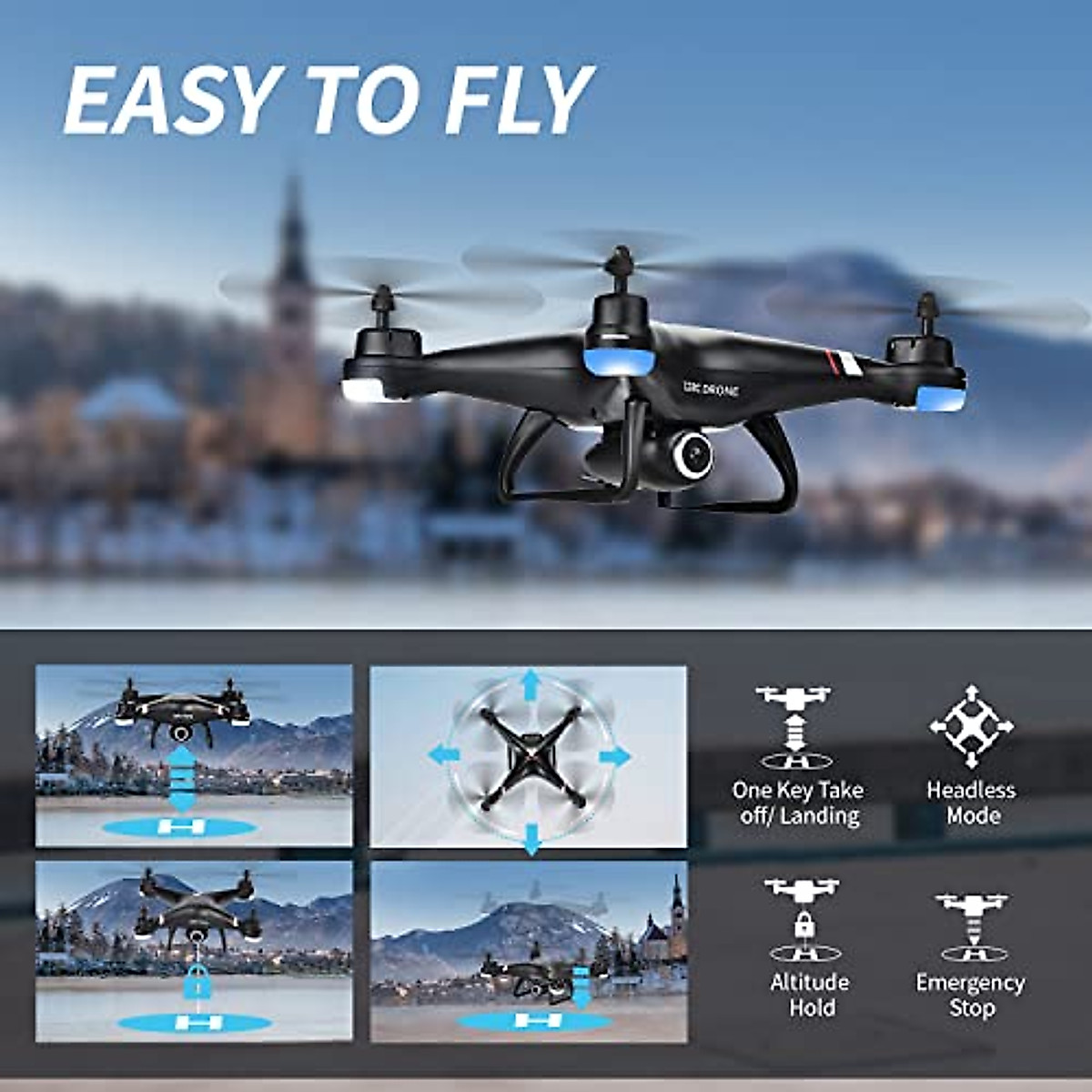 TENSSENX GPS Drone with 1080P HD Camera for Adults and Kids, 5G Transmission FPV Drone, RC Quadcopter with 2 Batteries, Carrying Bag, Auto Return, Follow Me, Altitude Hold, Easy for Beginners