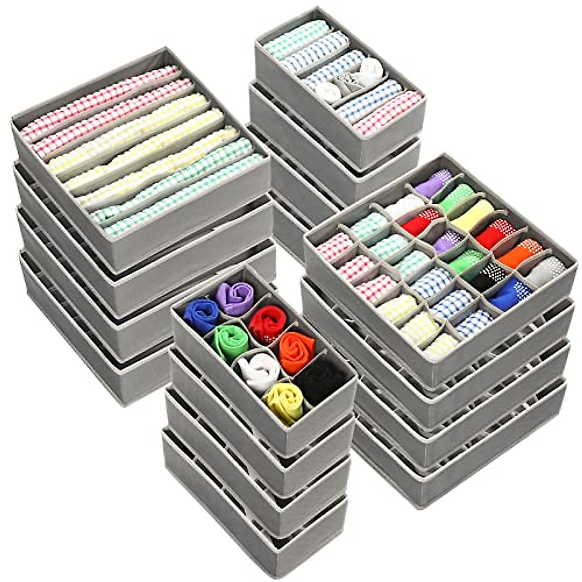 16 Pieces Closet Underwear Organizer Drawer Divider Foldable Bra Organizers Cabinet Clothes Socks Drawer Organizer Storage Box Baskets for Underwear, Bras, Socks, Ties and Towels