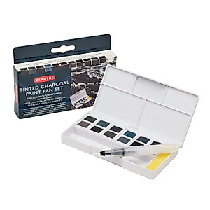 Derwent Tinted Charcoal Paint Pan Set, 12 Paints, Professional Quality, Water Soluble, Blendable, Portable, Includes Palettes, Mini Waterbrush & Cleaning Sponge (2305872) 1 Count (Pack of 1)