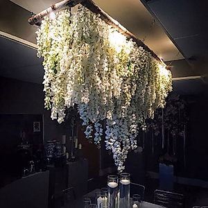 24 Pack Wisteria Artificial Hanging Flowers 3.6 Ft White Fake Silk Flower Vines Rattan Garland Long String Wisteria String Home Garden Wall Decoration Outdoor Wedding Party Ceremony Arch Floral Decor