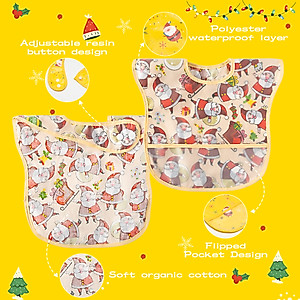 2ooya 4pcs Christmas Baby Feeding Bibs Toddler Waterproof Bib Set with Crumb Catcher Pocket Infant Adjustable Teething Food Bib Baby Keepsake Gift for Christmas,6-12 Months