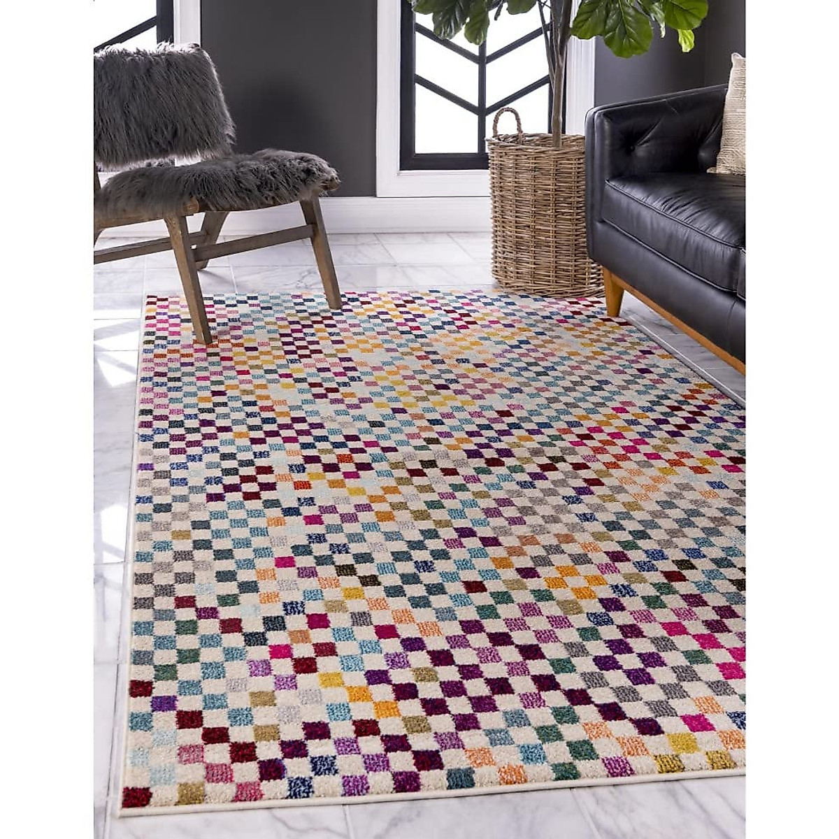Unique Loom Chromatic Collection Modern Geometric & Vibrant Abstract Area Rug for Any Home Décor, 9 ft x 12 ft, Multi/Beige
