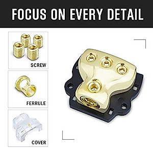 LEIGESAUDIO 0/2/4 Gauge in 4/8/10 Gauge Out Copper Amp Power Distribution Block for Car Audio Splitter (3 Way)