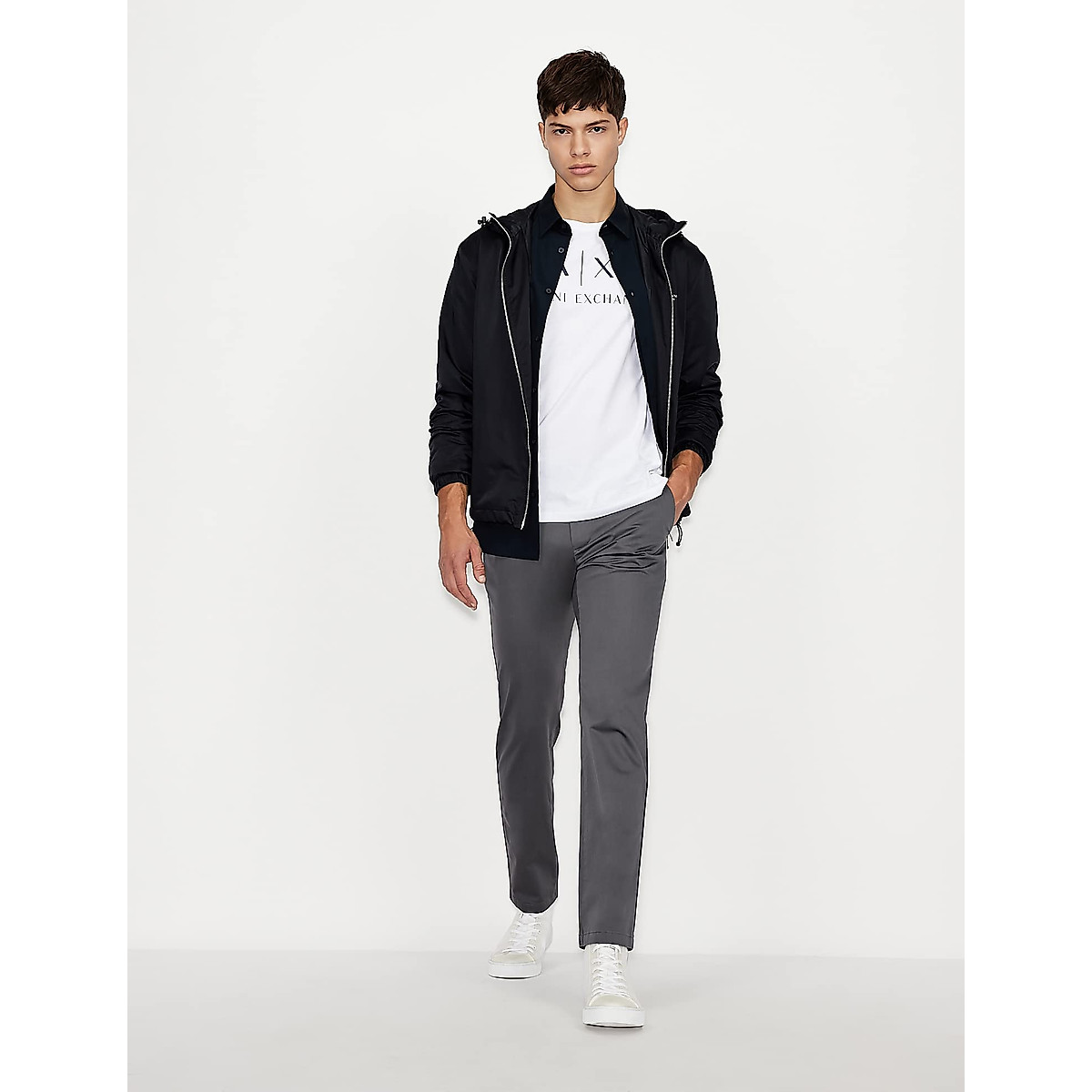 A|X ARMANI EXCHANGE mens Crew Neck Logo Tee T Shirt, White, Medium US