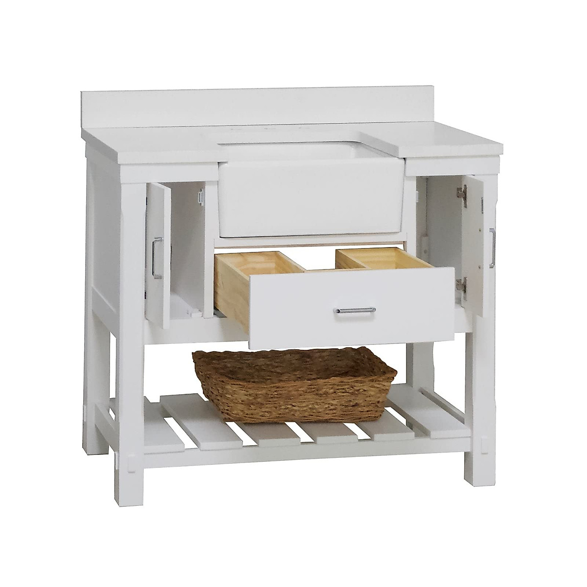 Charlotte 42-inch Farmhouse Bathroom Vanity (Quartz/White): Includes White Cabinet with Stunning Quartz Countertop and White Ceramic Apron Sink