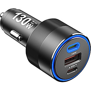 130W USB C Car Charger, PD 100W PPS 45W QC 30W Type C Super Fast Charging LED Cigarette Lighter USB-C Car Adapter for iPhone 13 12 Pro Samsung S22 S21 Ultra Note 20 iPad MacBook Pro Air Laptop