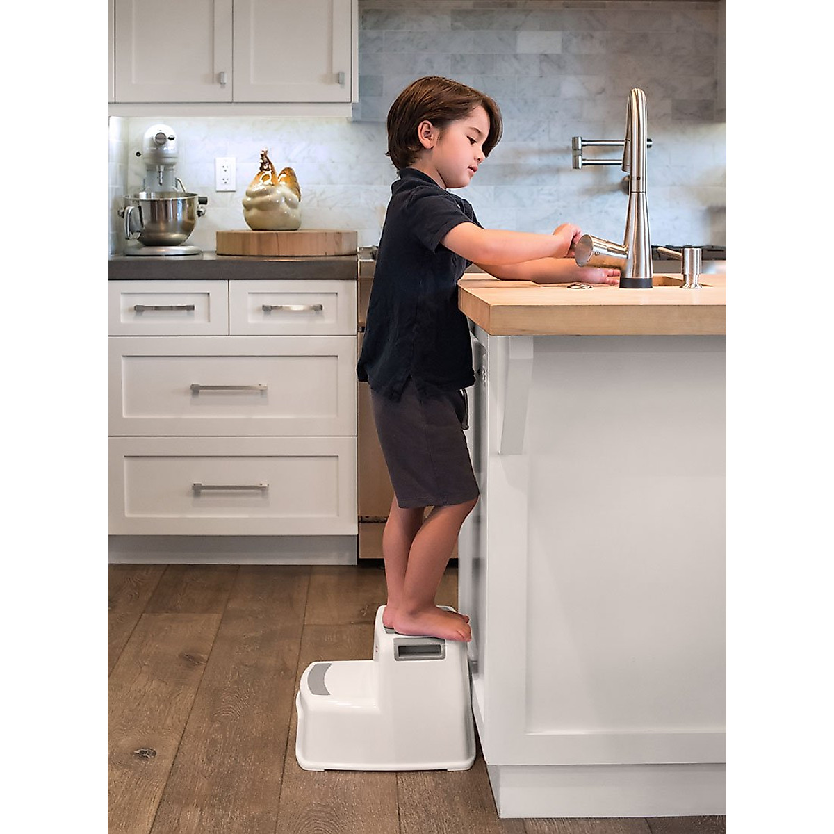 iLove 2 Step Stool for Kids and Toddlers, Bathroom and Toilet Stool for Potty Training, Slip-Resistant Soft Grips, Kitchen Helper Stool with Handles, Dual Height - Gray (2 Pack)
