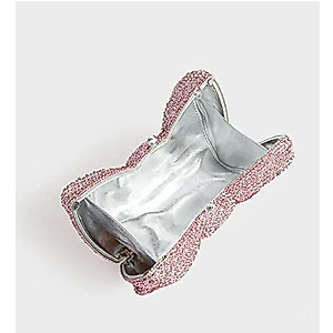UMREN Women Luxury Crystal Clutch Bowknot Rhinestone Evening Bag Purse for Wedding Party Pink