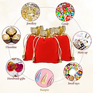 KIPETTO 25Pcs Soft Velvet Pouches with Drawstrings for Jewelry Wedding Candy Bags, 4.7"x6.3", Red