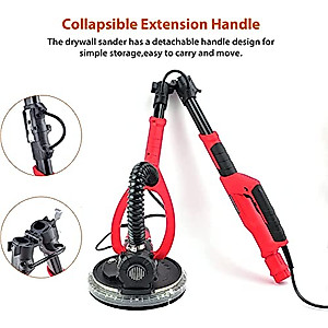 POWERMAVERICK Electric Drywall Sander,750W Drywall Sander with Vacuum,Foldable Wall Ceiling Sander with Extendable Handle,6 Variable Speed 1000-1850 RPM,Double-Deck LED Light,12 Sanding Papers