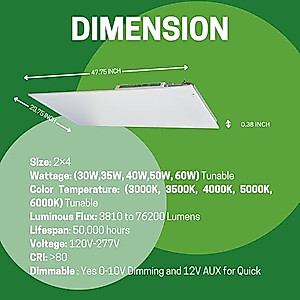 E2 Lighting 2 Pack 2X4 LED Flat Panel Light with Emergency Battery Backup 35W-40W-45W-50W Wattage Selectable 3000K-3500-4000K-5000K