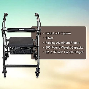 McKesson Rollator Walker with Seat and Wheels, Lightweight, Aluminum, 300 lbs Weight Capacity, Silver, 1 Count