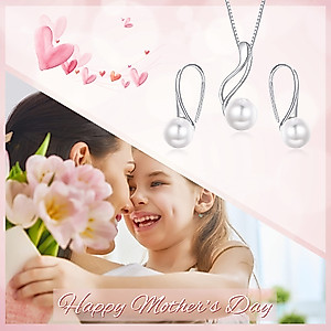 Milacolato Sterling Silver Pearl Jewelry Set 18K Gold Plated Genuine Freshwater Cultured Pearl Jewelry Pendant Necklace Pearl Earrings for Women Mom Mother's Day, White Pearl