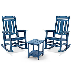 LUE BONA Outdoor Rocking Chairs Set of 2, Weather Resistant Poly Plastic Rocker Chairs, 350lb Heavy Duty, Oversized Porch Rocker for Adult, High Back Smooth Rocking Chairs for Outdoor & Indoor, Blue