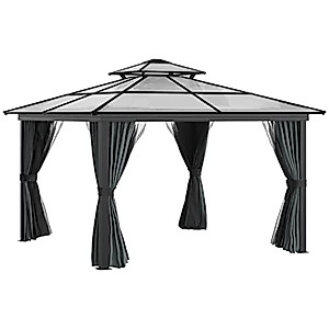 TBGFPO 10x10 Hardtop Gazebo Outdoor Gazebo Canopy Vented Roof Pergolas Aluminum Frame with Curtains, for Garden,Patio,