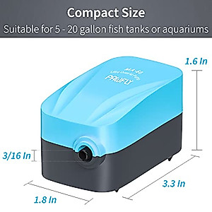 Pawfly Aquarium 40 GPH Compact Air Pump Quiet Oxygen Aerator Pump with Air Stone Airline Tubing and Check Valve Accessories for 5-20 Gallon Buckets and Fish Tanks