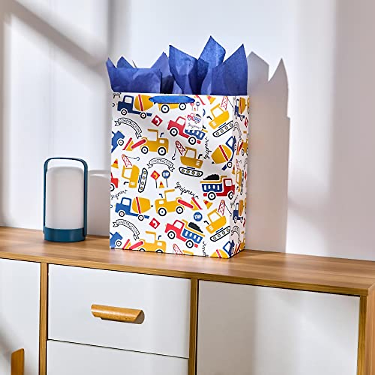 SUNCOLOR 16" Extra Large Gift Bag with Tissue Paper for Boys (Vehicle)