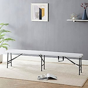 Naomi Home Resin Folding Soccer Bench, Foldable Garden Bench, Weatherproof White Bench, 6 Seat Narrow Folding Table, Outdoor Picnic Benches, 1.4 Feet Fold-Up Bench White