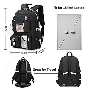 Laptop Backpacks 16 Inch School Bag with Lunch Box Set College Elementary Backpack Cute Lunch Bag Travel Large Bookbags for Teens Girls Women Kids Students (Black- Unicron)