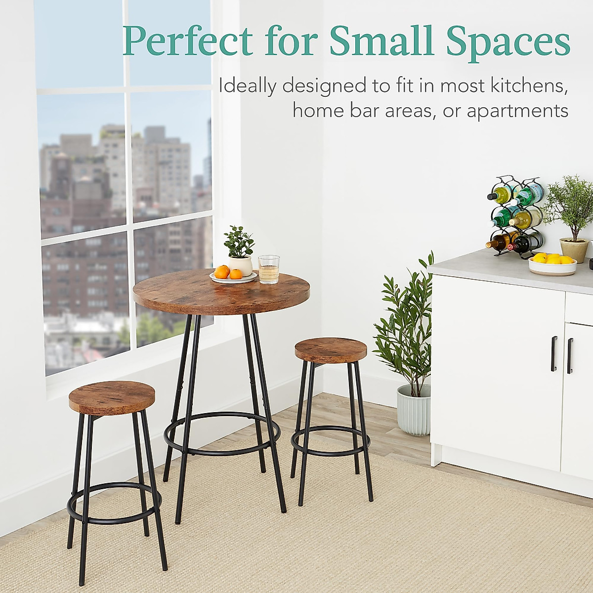 Best Choice Products Bistro Dining Set 3 Piece, Modern Round Counter Height Pub Table, Compact High Top with Bar Stools Pub Dining Set for Kitchen, Breakfast Room - Medium Brown