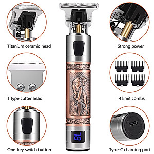 2BK LCD Display Hair Clippers for Men Professional Men Hair Trimmers, Zero Gapped Cordless Hair Trimmer, Rechargeable T-Blade Haircut & Grooming Kit Line Up Edgers Clippers for Men Home Use