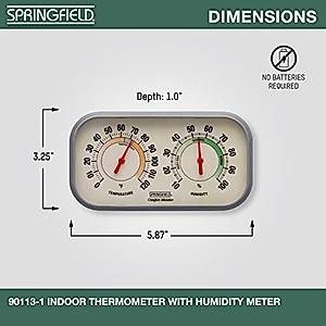 Springfield Color Track Humidity Meter and Indoor Thermometer, Analog Weather Station for the Bedroom, Nursery, and Inside the Home
