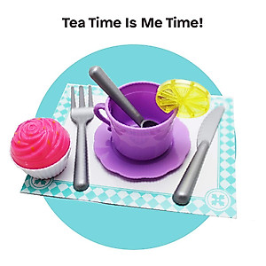 Boley Tea Set - 40 Piece Children's Tea Party Set with Princess Pink Teapot and Plastic Tray, Vintage Teacups with Saucers and Lemon Slices, Fancy Cake Stand with Cutlery and Play Food Mini Desserts