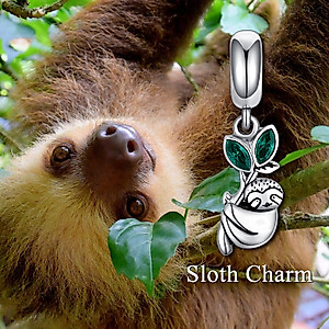 AOBOCO Sloth Charms 925 Sterling Silver Cute Animal Beads Dangle Charms fit European Bracelets Necklace, Embellished with Crystals from Austria