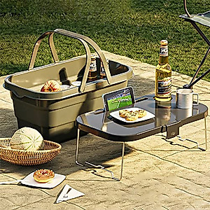 Foldable Picnic Basket with Lid and Tray Table, Collapsible Camping Basket Tub with Handle, Portable Basin Bucket for Camping BBQ