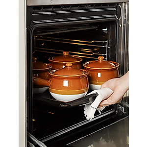 LE TAUCI French Onion Soup Bowls, 22 Ounces Soup Bowls with Handles, Soup Bowls with Lids for Soup, Cereal, Chilli, Beef Stew, French Onion Soup Crocks Oven Safe, Stackable Serving Bowls Set, Set of 4