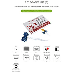 New 7.5 inch E-Ink Display e-Paper HAT (B) Three-Color Resolution 800×480 SPI Interface for Raspberry Pi 4 3 2 Zero W WH Jetson Nano @XYGStudy