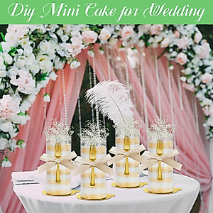 XunYee 30 Packs DIY Mini Cake Supplies with Mini Cake Boards Baking Transparent Cake Sheets Plastic Gold Forks Satin Silk Ribbon Cake Favor Sets for Dessert Display Wedding Shower