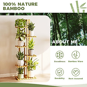 Bamworld Bamboo Plant Stand Indoor, 6 Tier Tall Plant Shelf for Multiple Plants, Tiered Corner Flower Stand for Window Garden Balcony Home Decor Living Room Bedroom