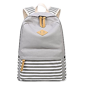 Abshoo Causal Canvas Stripe Backpack Cute Lightweight Teen Backpacks For Girls School Bag Set (Grey Set)
