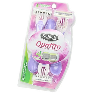 Schick Quattro Womens Disposable Razors for Sensitive Skin, 3 Count, Pack of 2