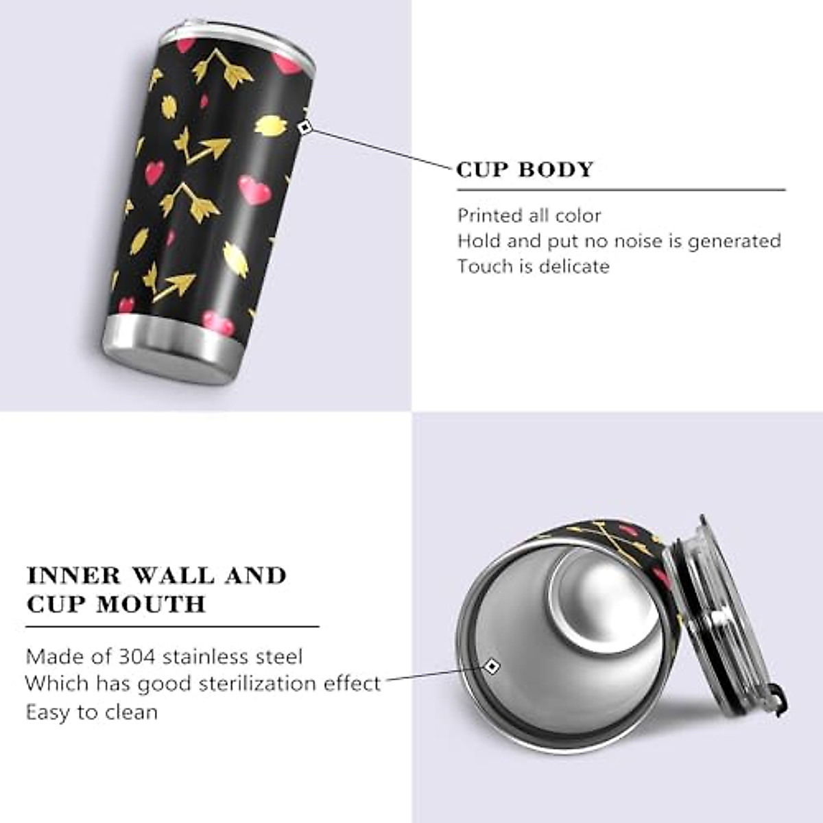 HXshaoye thendy gold arrow heart pattern red Stainless Steel cups with lids reusable Leak-proof Lid and Straw travel mug spill proof for Home, Office or Car cute tumblers with lids and straws botella