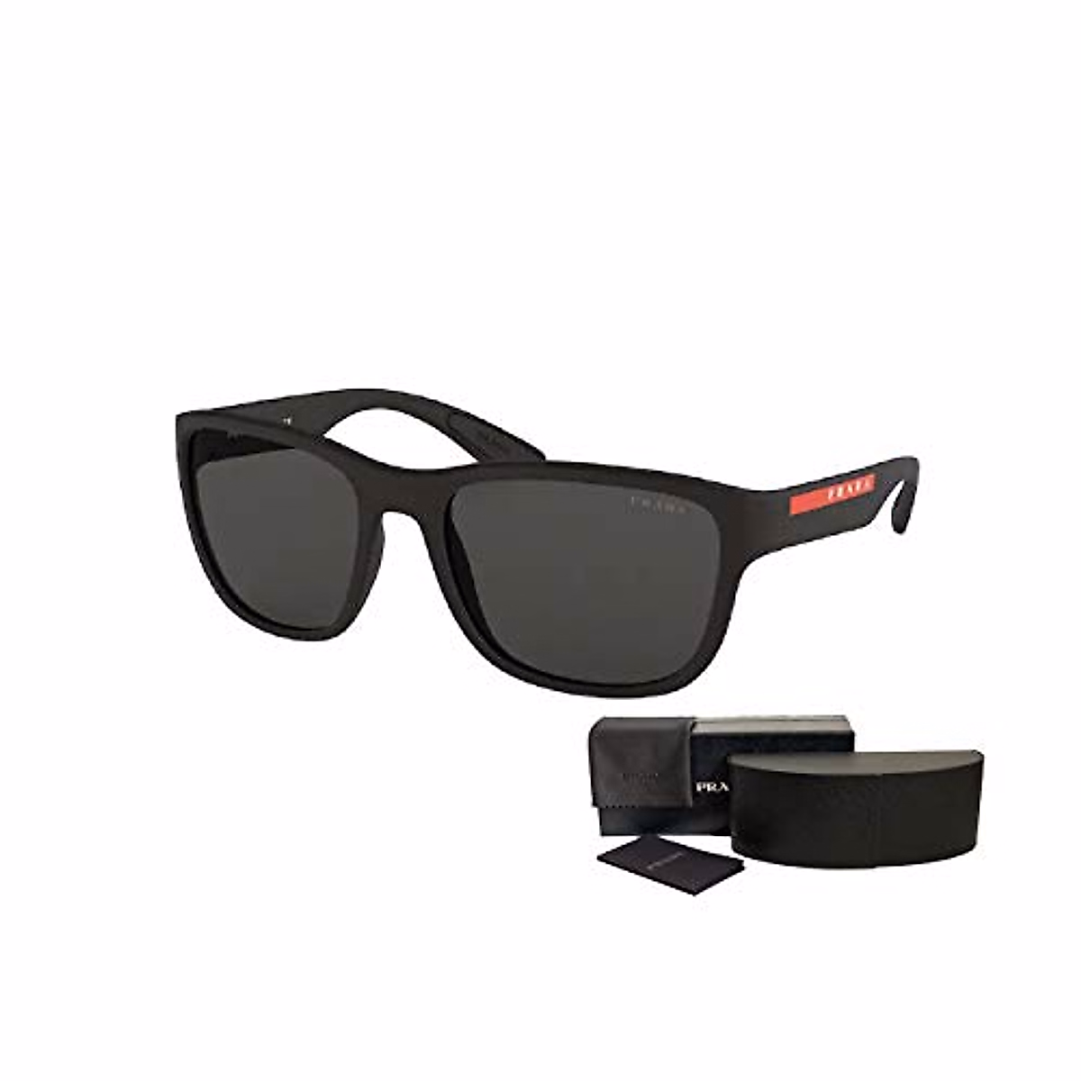 Prada PS01US ACTIVE DG05S0 59M Black Rubber/Grey Pillow Sunglasses For Men For Women+ BUNDLE with Designer iWear Complimentary Eyewear Care Kit