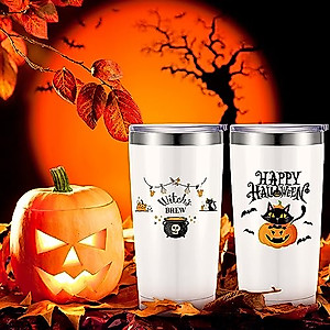 Dandat 4 Pieces Novelty Halloween Gifts For Her Trick Or Treat Tumbler with Lid Straw Brush 20 oz Stainless Steel Coffee Mug, Halloween Witches Mug Tumbler for Halloween Decorations Indoor, Outdoor