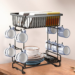 Ronanemon Mug Holder Stand, Countertop Mug Tree,Capsule Storage, Coffee Mug Rack for Coffee Bar Decor Accessory & Kitchen Organizer(Matte Black)