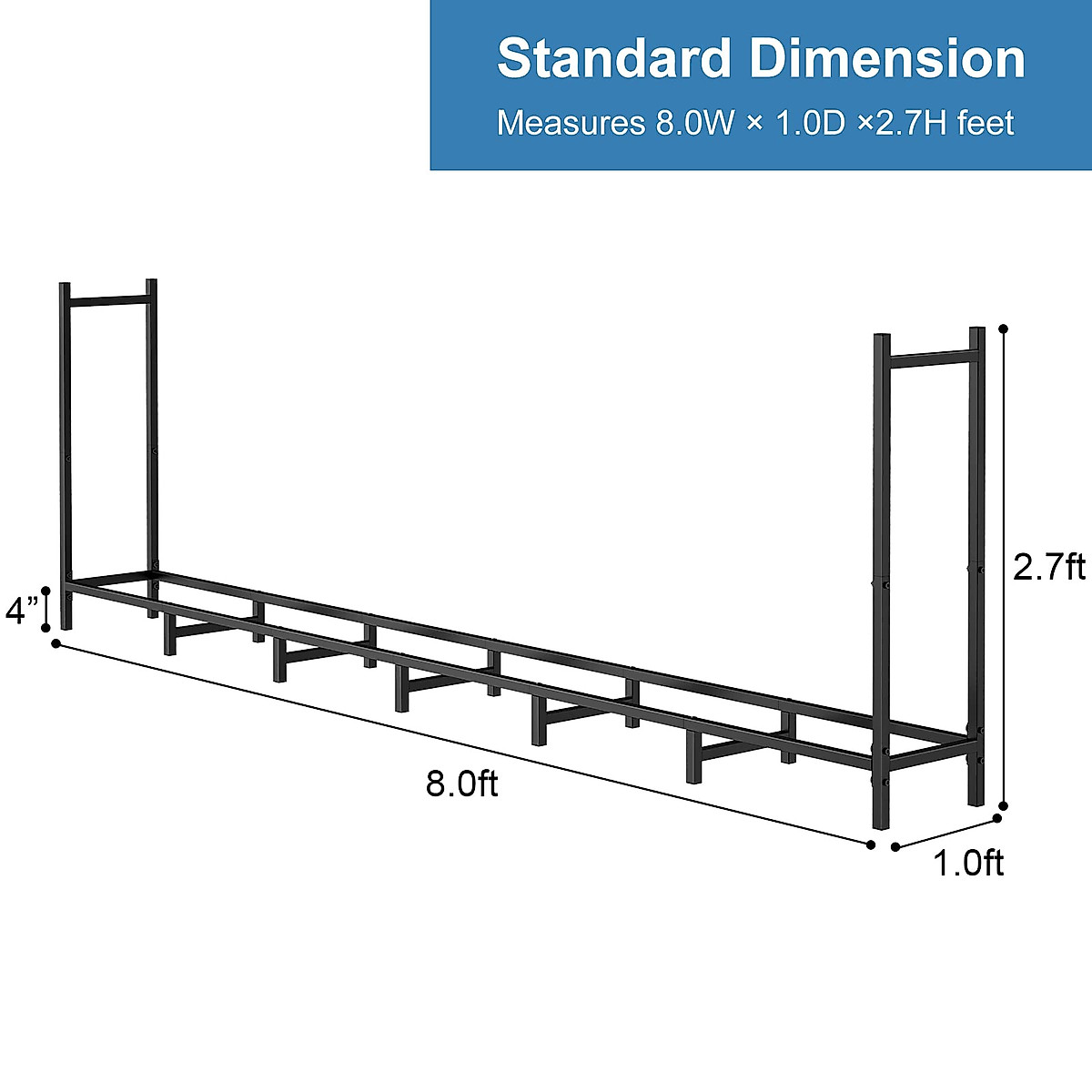 NANANARDOSO 8ft Outdoor Firewood Rack Holder for Fireplace Wood Storage, Adjustable Fire Log Stacker Stand, Heavy Duty Logs Stand Stacker Holder for Fireplace Metal Lumber Storage Carrier Organizer