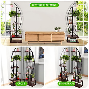 YIFOR 2 PCs 6 Tier Metal Plant Stand, Half Moon Plant Shelf Holder, Indoor Tall Ladder Plant Stand Large Plant Display Stand Rack for Living Room, Balcony, Patio, Garden