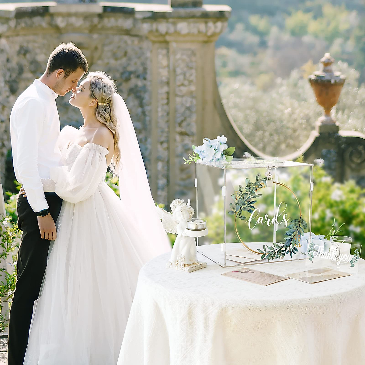 OurWarm Acrylic Wedding Card Box with Lock, DIY Gift Card Box for Wedding Reception with Slot, Clear Wedding Envelope Money Card Box for Party Graduation Baby Shower Birthday Decorations