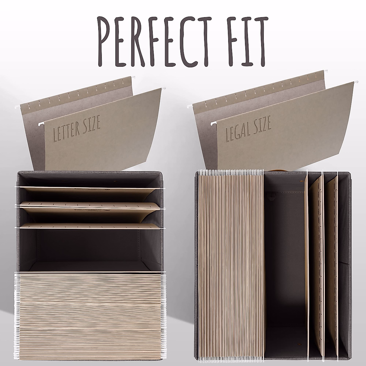 ZICOTO Decorative File Organizer Box Set of 2 - Collapsible Linen Filing Cabinets w/Handles Are Perfect to Store all Your Documents & Hanging File Folders - Portable Easy Slide Crates with Lid