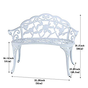 C/G Patio Balcony Bench Double Seat, Anti-Rust Cast Aluminum Patio Garden Bench for Park Yard Outdoor Furniture White