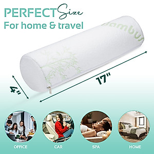 AllSett Health 2 Pack Cervical Neck Roll Memory Foam Pillow, Bolster Pillow, Round Neck Pillows Support for Sleeping | Bolster Pillow for Bed, Legs, Back and Yoga | 4 Inch Diameter x 17 Inches Long