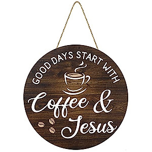 Coffee Bar Sign Coffee Decor Coffee Wooden Sign Hanging Coffee Decor Coffee Sign Plaque for Farmhouse coffee bar Kitchen Accessories Coffee Lover (Rustic Good Days Start with Coffee & Jesus)